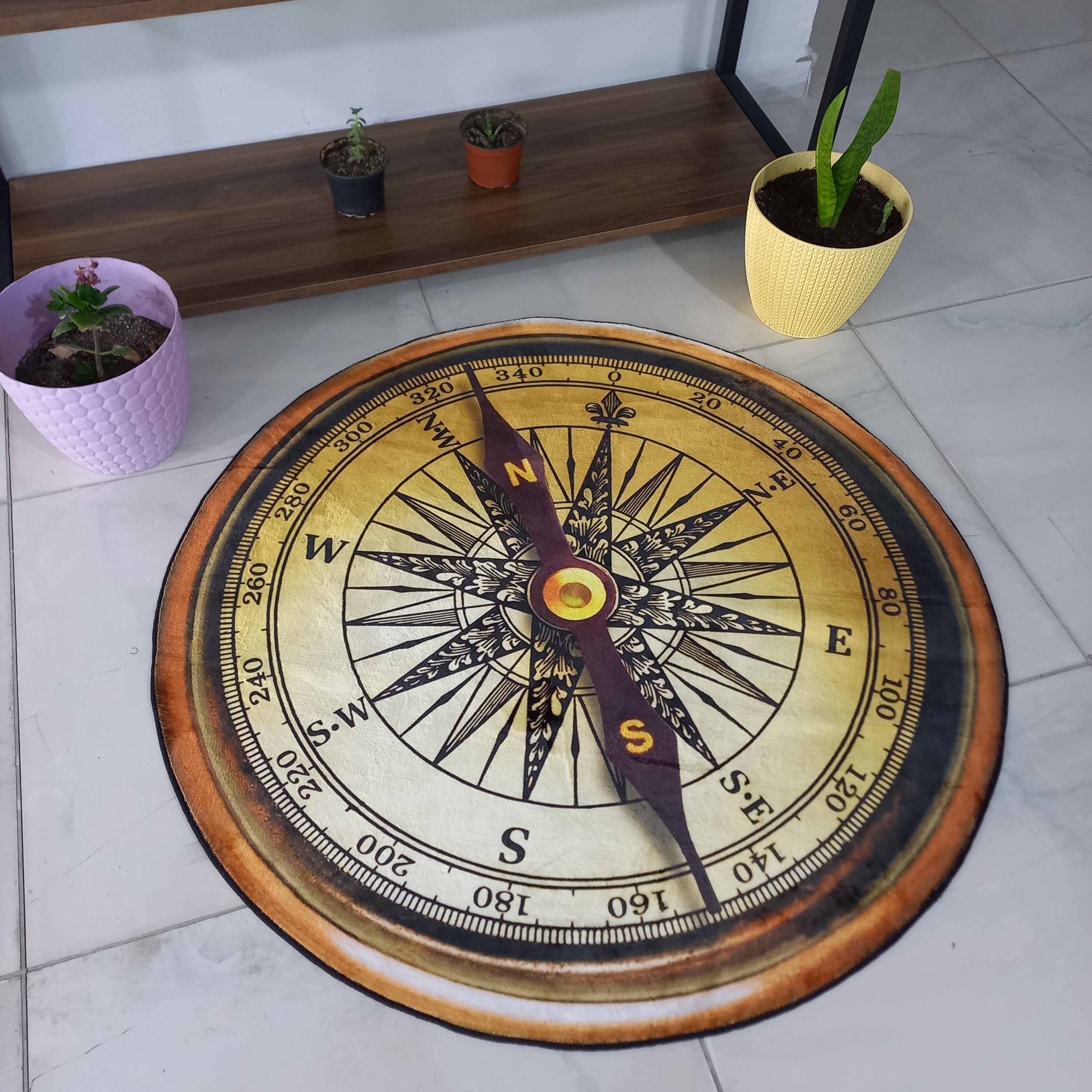 Compass Design Round Rug – Vintage Nautical Decor for Modern Homes ...